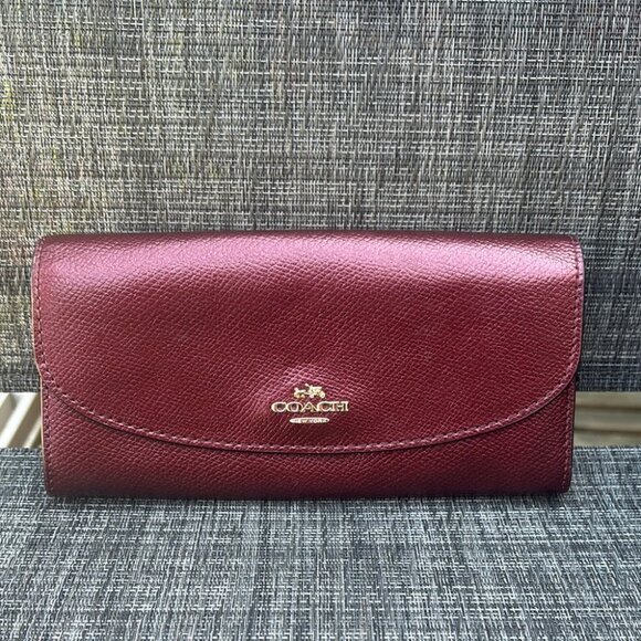 Coach | Bags | Coach Burgundy Metallic Sheen Slim Envelope Wallet ...